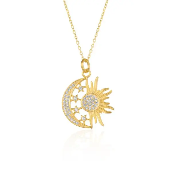 SPERO LONDON Sun And Moon Embossed Sterling Silver Vermeil Pendant Necklace - Gold