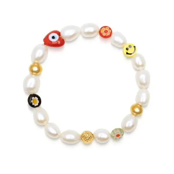 NIALAYA JEWELRY Pearl Bracelet - Red/yellow