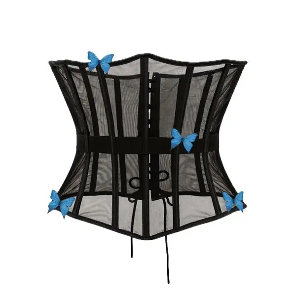 EMPRESS MIMI Morphology Mesh Waspie With Butterfly Detail - Black