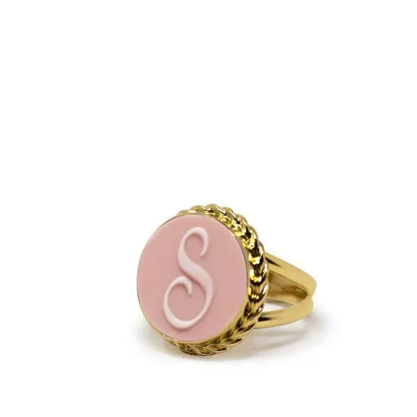 VINTOUCH ITALY Vermeil Pink Cameo Initial S Ring - Gold