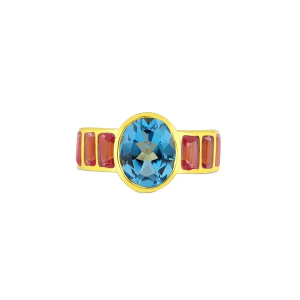 GEM BAZAAR JEWELLERY Delilah Blue & Pink Topaz Ring - Gold/blue/pink
