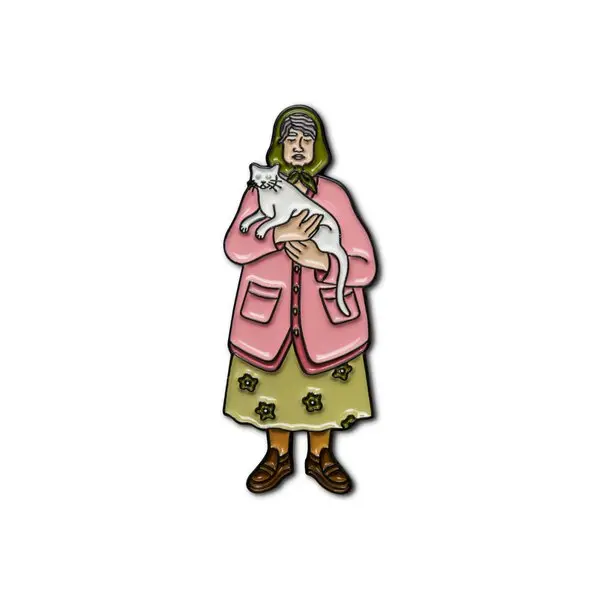 MAKE HEADS TURN Grandma & Cat Enamel Pin - Pink/green