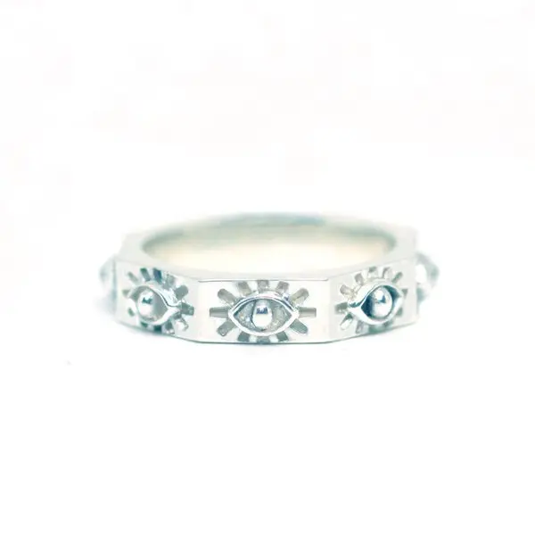 ETTA BURTON JEWELLERY Evil Eye Sterling Octagonal Ring - Silver