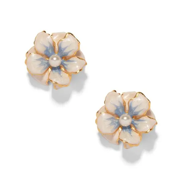 THE PINK REEF Floral Stud Earrings With Pearl - Blue