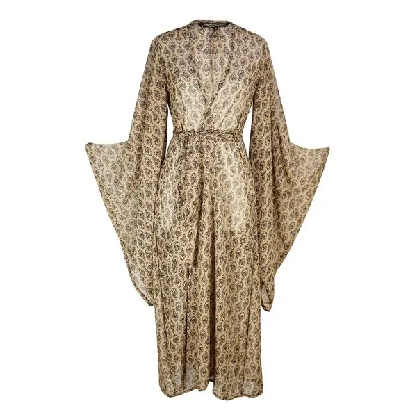 JENNAFER GRACE Printed Chiffon Kimono With Pockets - Brown