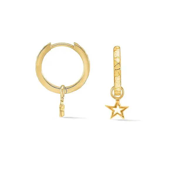 DOWER & HALL Hammered Star Charm Huggie Hoop Earrings - Gold