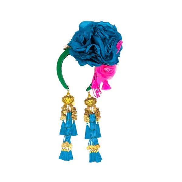 JULIA CLANCEY Bloom Headband With Tassels - Blue