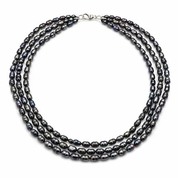 PEARL CODE Baroque Rice Pearl Three-row Choker Necklace - Black