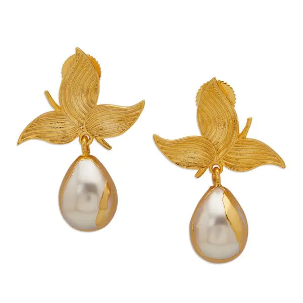 DHWANI BANSAL Zooni Baroque Pearl Earrings - Gold/white