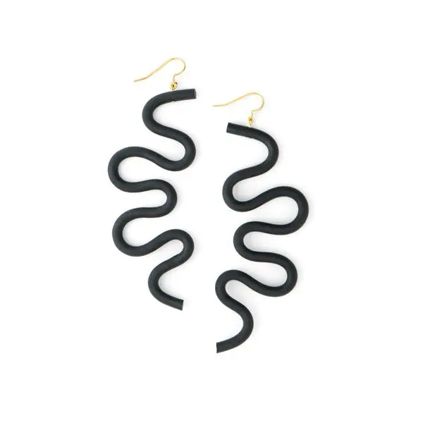 BY CHAVELLI Small Tube Squiggles Dangle Earrings - Black