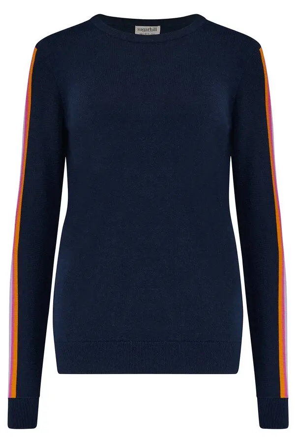 SUGARHILL BRIGHTON Rita Striped Sleeve Sweater - Blue