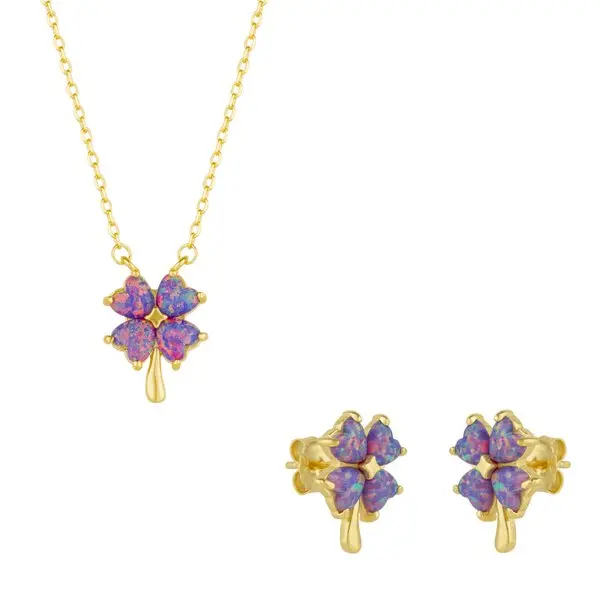 SPERO LONDON Gold And Sterling Silver Four Leaf Clover Jewelry Set - Gold/purple