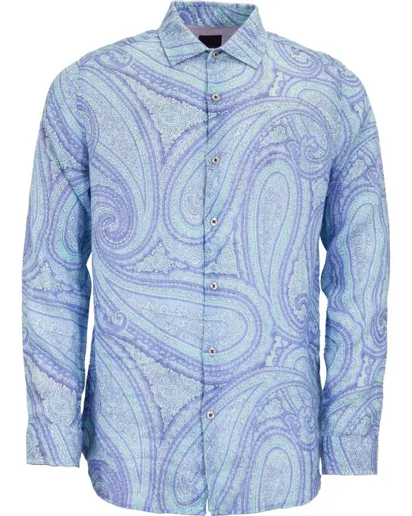 LORDS OF HARLECH Laurent Wild Paisley Oxford Linen Shirt - Blue