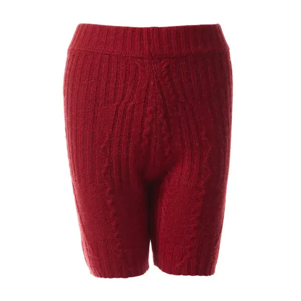 FULLY FASHIONING Fern Cable Knit Wool Blend Shorts - Red