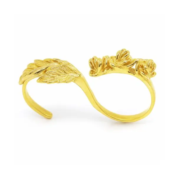 UNALOE Plated Floral Two Finger Ring - Gold
