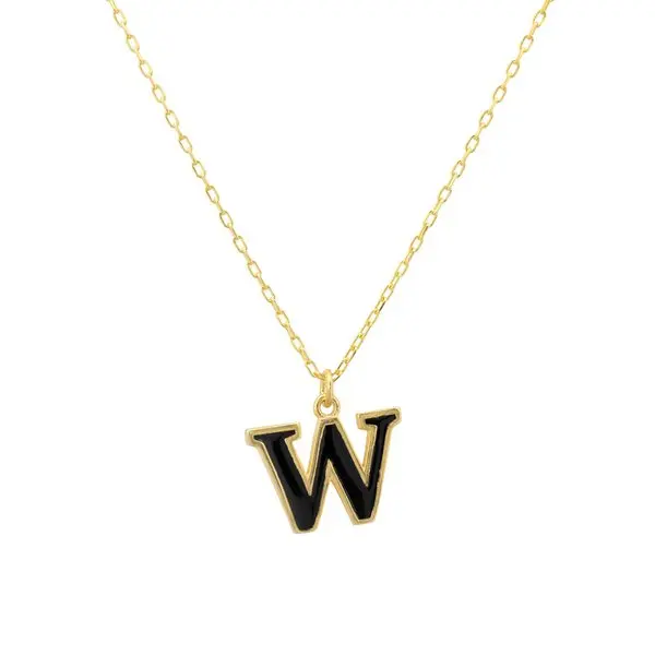 LATELITA Initial Enamel Pendant Necklace - Gold/black