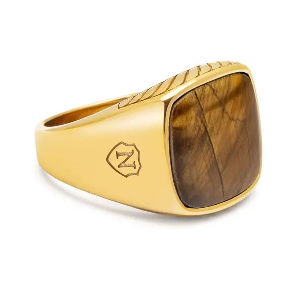 NIALAYA JEWELRY Tiger Eye Signet Ring - Brown/gold