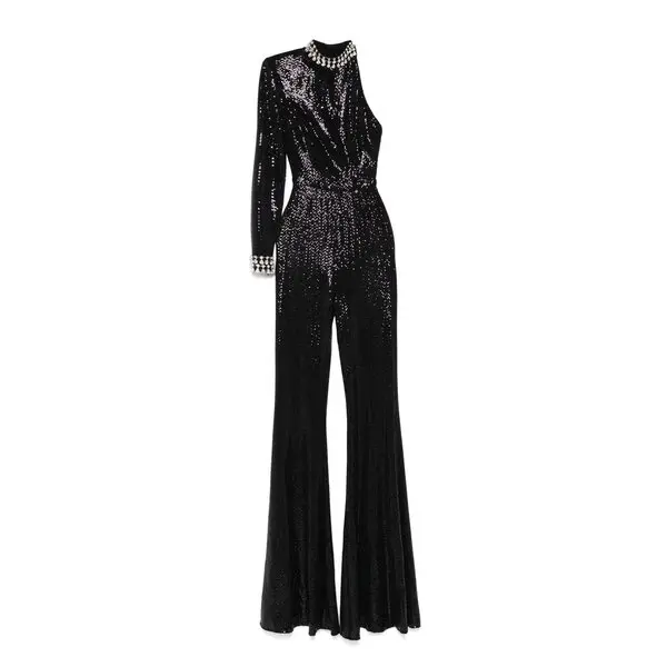 NISSA Sequined Flare Jumpsuit - Black