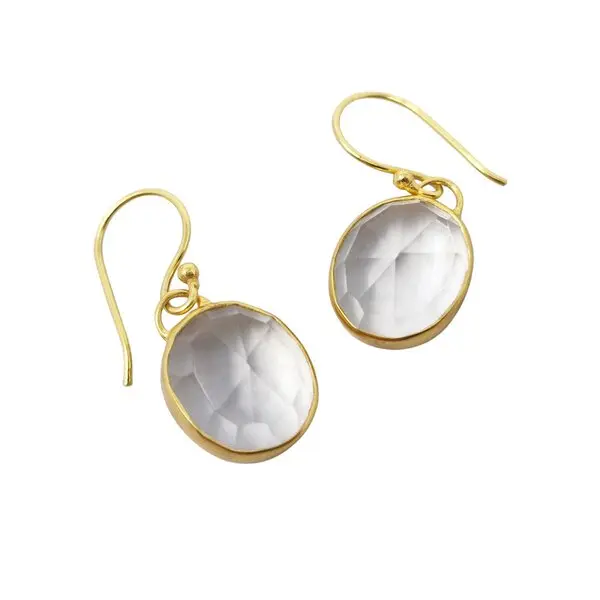 HARFI White Topaz Gold Plated Drop Earrings - Gold/white