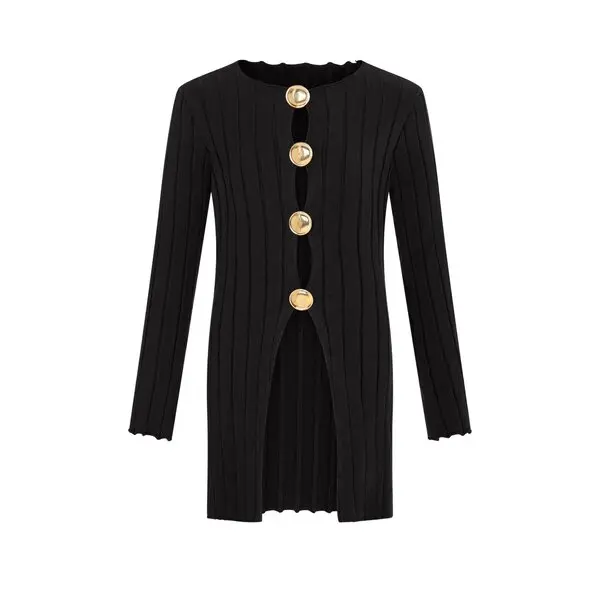 THISISU COLLECTION Ribbed Knit Button-detailed Cardigan Dress - Black