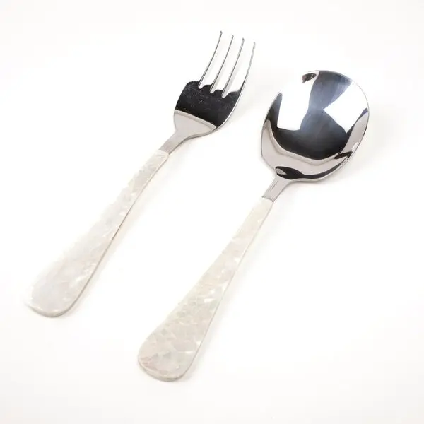 KUBO Silver / White Mother Of Pearl Serving Set - Silver/white