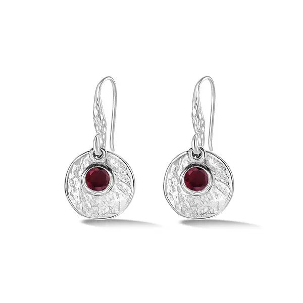 DOWER & HALL Hammered Disc And Garnet Drop Earrings - Silver