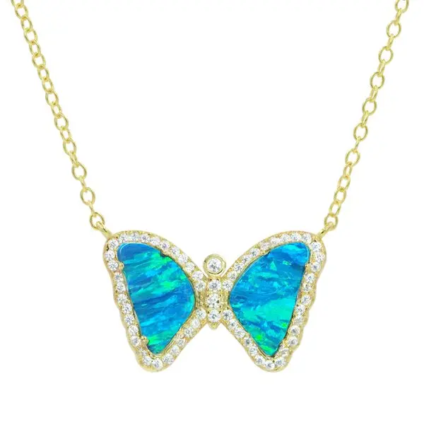 KAMARIA Butterfly Opal Pendant Necklace - Blue