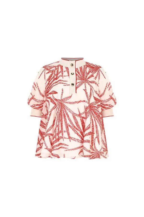 EXQUISE Relaxed Fit Leaf-patterned Blouse