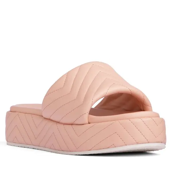 BEAUTIISOLES BY ROBYN SHREIBER Deedee Leather Wedge Slides - Pink