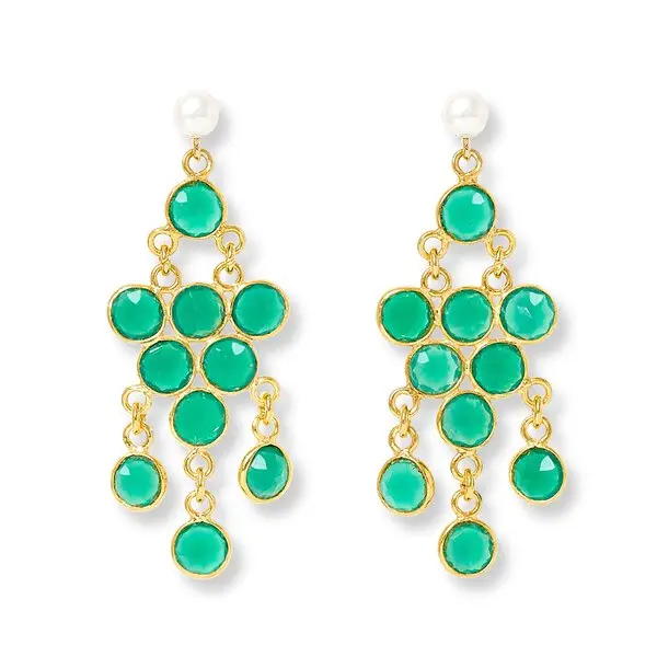 PEARLS OF THE ORIENT ONLINE Cultured Pearl & Emerald Chandelier Earrings - Green