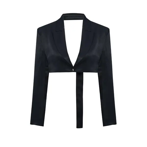 PCFG Linen Blend Cropped Jacket - Black