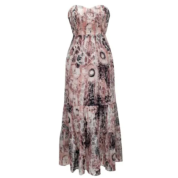 SMART AND JOY Bustier Abstract Floral Print Maxi Dress - Pink