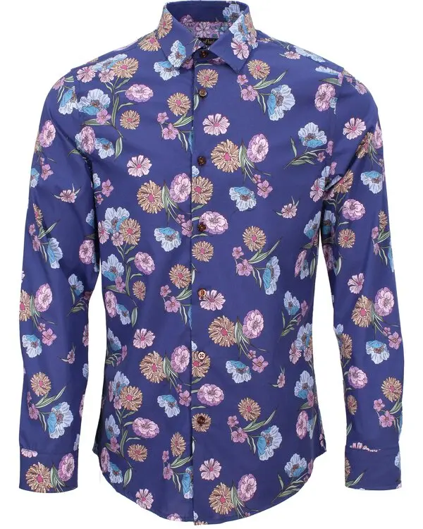 LORDS OF HARLECH Nigel Spaced Floral Shirt Navy - Blue