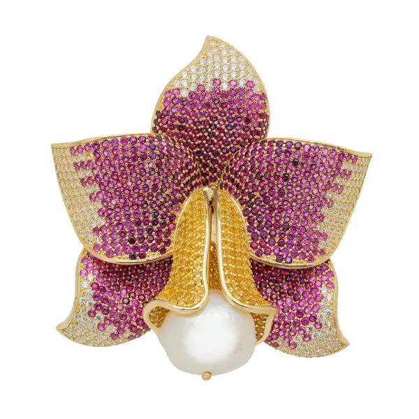 LATELITA Daffodil With Pearl Cocktail Ring - Orange
