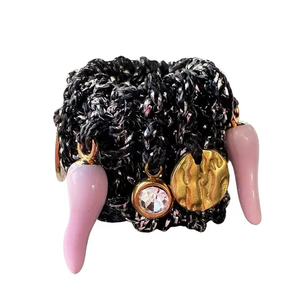 HILO DE MAR Hand-knitted Ring With Charms - Black/gold