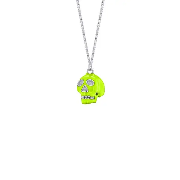TRUE ROCKS Silver And Enamel Mini Skull Pendant - Silver/green