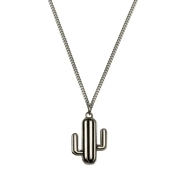 LEE RENEE Silver Cactus Pendant Necklace - Silver/black/grey