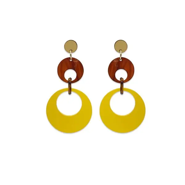 TOOLALLY Swinging Circle Drop Earrings - Yellow/brown