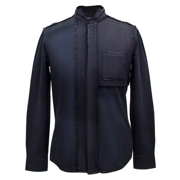 SMART AND JOY Bi-material Shirt With Tied Stand-up Collar