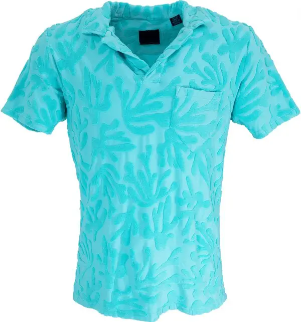 LORDS OF HARLECH Johnny Coral Towel Polo Shirt Lagoon - Blue