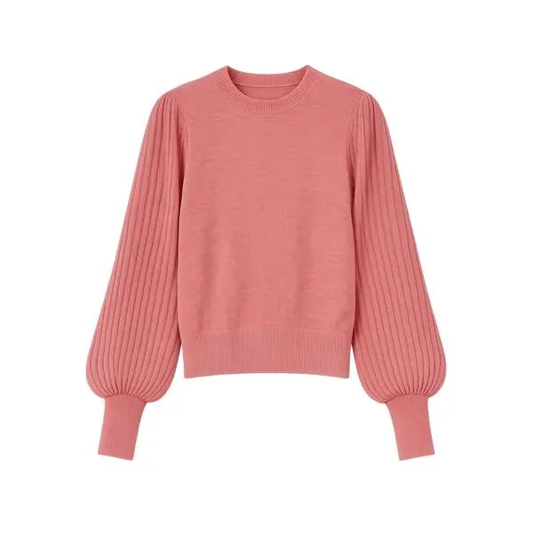 YUMI Knitted Balloon Sleeve Jumper - Pink