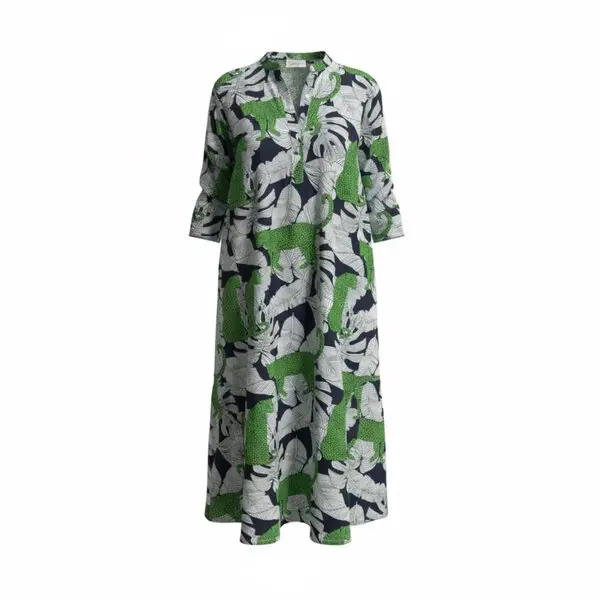 MARY MARSHMALLOW Classic Kurta Jungle Leopard Dress - Green