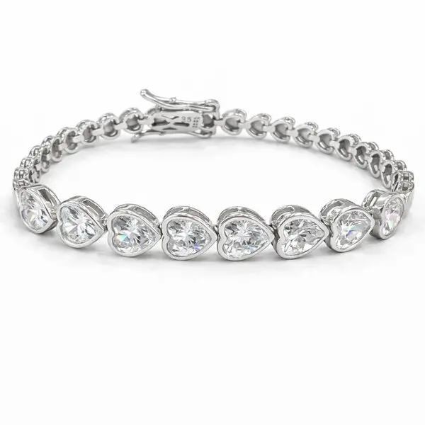 PEARL CODE Heart Tennis Bracelet With Cubic Zirconia - Silver