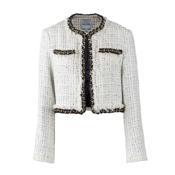SOLGO ATELIER Aret Crop Tweed Bouclé Jacket - White/yellow