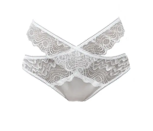 CAROL COELHO Spider's Web Satin & Lace Criss Cross Panty - White