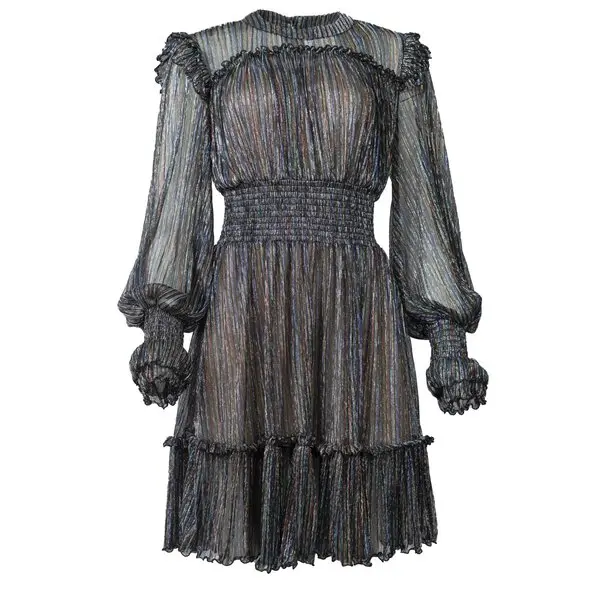 VIVIENNE PASH Metallic Thread Smocked Waist Dress - Black