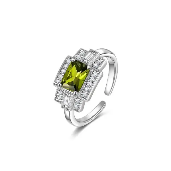 RETRO CHIC Silver Ring With Zirconia - Silver/green
