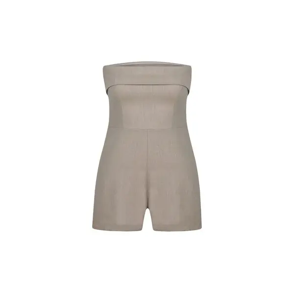 THISISU COLLECTION Strapless Linen Mini Romper - Beige