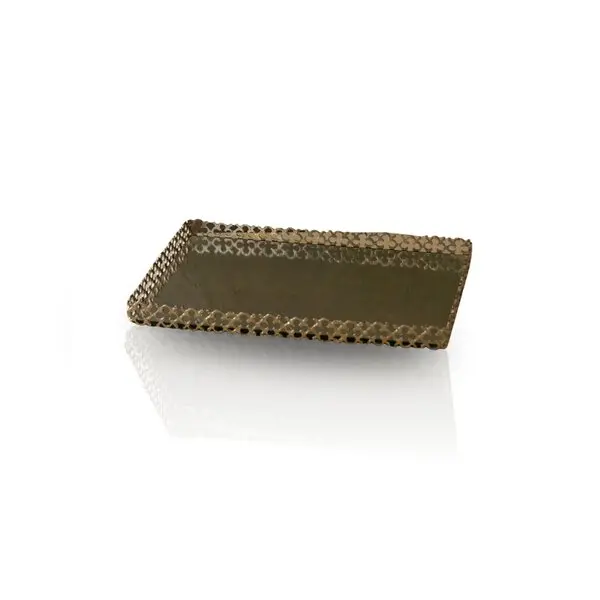 MARLETH Gold / White Luxury Silver Tray With Clover Cut-out Border & Mirrored Base - Gold/white