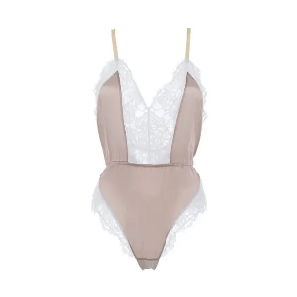 SAETA PARIS Lace Bodysuit - White/brown